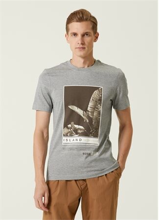 Boss Erkek Gri Baskılı T-shirt S EU