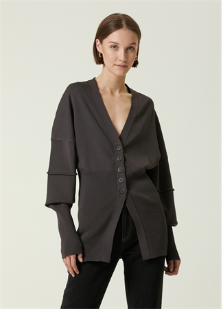 Academia Kadın Antrasit V Yaka Kol Detaylı Hırka Gri XS Academia Kadın Antrasit V Yaka Kol Detaylı Hırka Gri XS