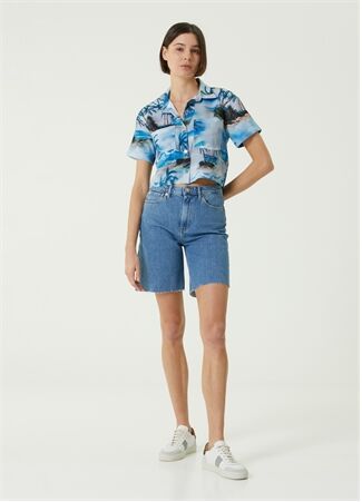 Les Benjamins Kadın Relaxed Fit Mavi Desenli Kısa Kol Gömlek Lacivert L EU Les Benjamins Kadın Relaxed Fit Mavi Desenli Kısa Kol Gömlek Lacivert L EU