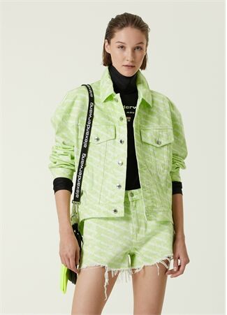 T by Alexander Wang Kadın Yeşil Logo Desenli Jean Ceket XS EU