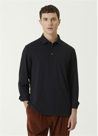 Zegna Erkek Lacivert Polo Yaka Sweatshirt 58 IT