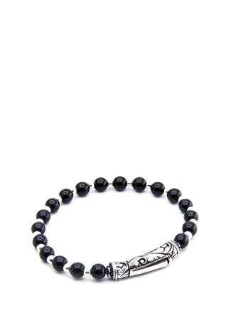 Boga Erkek Siyah Boncuklu Gümüş Rengi Bileklik L EU Boga Erkek Siyah Boncuklu Gümüş Rengi Bileklik L EU