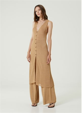 Cult Gaia Kadın Camel V Yaka Uzun Keten Triko Bej XS EU