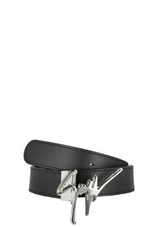 Giuseppe Zanotti Erkek Siyah Logo Tokalı Deri Kemer EU