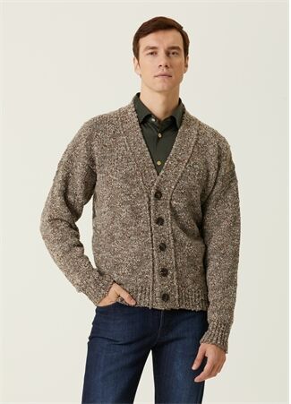 Pal Zileri Erkek Bej V Yaka Nopeli Yün Triko Hırka Gri 50 IT