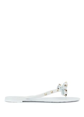 Valentino Garavani Kadın Rockstud Beyaz Fiyonklu Terlik 36 EU Valentino Garavani Kadın Rockstud Beyaz Fiyonklu Terlik 36 EU