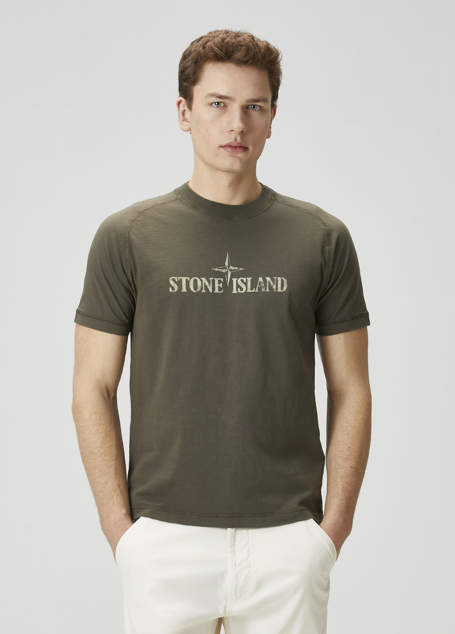 Stone Island Haki Erkek Haki Logo Baskılı T-shirt 1645381 | Beymen