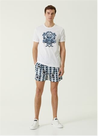 Dolce&Gabbana Erkek Mavi Beli Kordonlu Geometrik Desenli Bermuda 54 IT