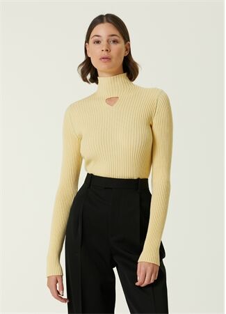 Bottega Veneta Kadın Sarı Dik Yaka Ribli Yün Kazak S EU