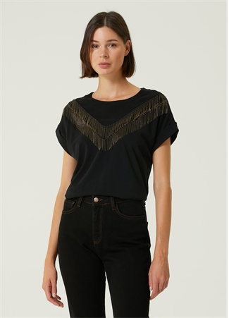 Allsaints Kadın Imogen Boy Chain Siyah Bisiklet Yaka T-shirt M/L EU Allsaints Kadın Imogen Boy Chain Siyah Bisiklet Yaka T-shirt M/L EU
