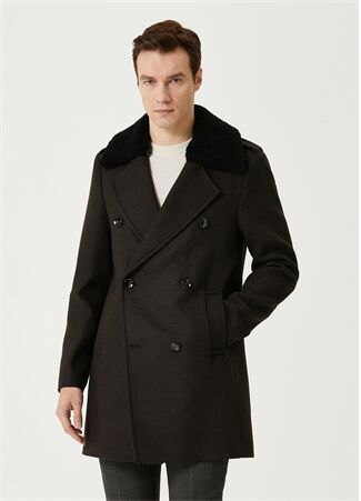 Network Erkek Slim Fit Kahverengi Yün Palto 46 EU