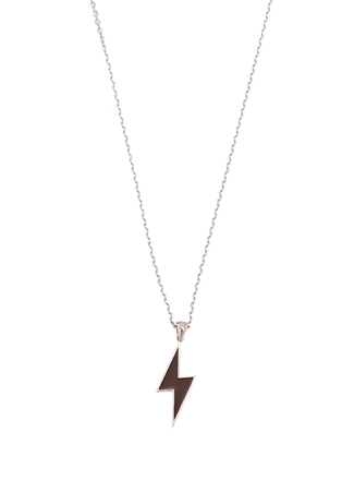 AtolyeWolf Erkek Kahverengi Şimşek Formlu Gümüş Rengi Kolye Gri EU