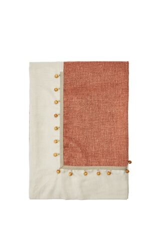 Haan Kiremit Bej Ahşap Boncuklu Masa Örtüsü Kırmızı