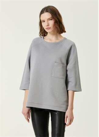 Qollanchi Kadın Gri Bisiklet Yaka Kısa Kol Sweatshirt L EU