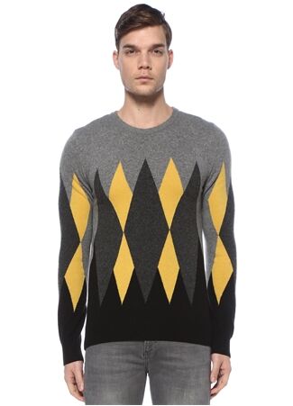 Academia Erkek Bisiklet Yaka Baklava Desenli Kazak Gri XS EU