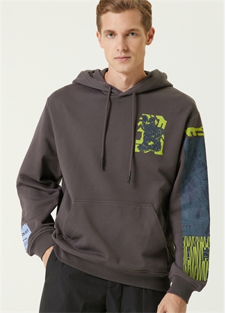 MCQ Erkek Antrasit Kapüşonlu Baskılı Sweatshirt Gri S EU MCQ Erkek Antrasit Kapüşonlu Baskılı Sweatshirt Gri S EU