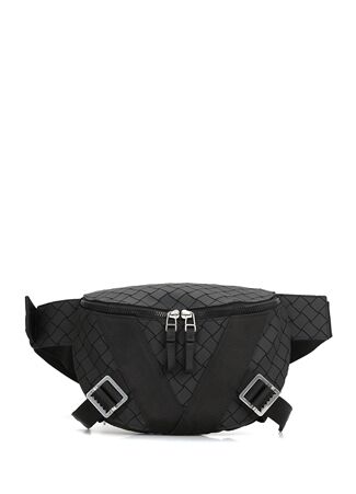 Bottega Veneta Erkek Siyah Örgü Dokulu Deri Bel Çantası EU