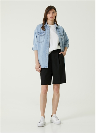 Acne Studios Kadın Relaxed Fit Siyah Pilili Şort 38 FR Acne Studios Kadın Relaxed Fit Siyah Pilili Şort 38 FR