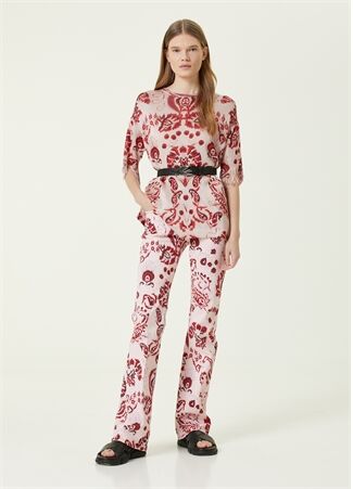 Etro Kadın Regular Fit Kırmızı Şal Desenli Jean Pantolon 26 US