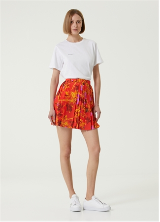 Academia Kadın Kırmızı Çiçekli Pilili Mini Etek 36