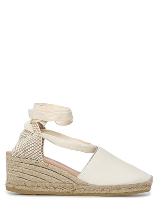 Beymen Club Kadın Ekru Bağcıklı Dolgu Topuklu Deri Espadril Beyaz 36