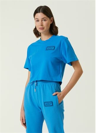 Off-White Kadın Mavi Logo Patchli T-shirt S EU