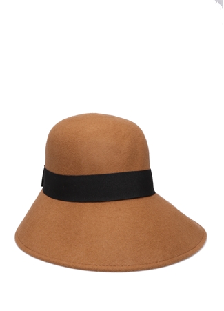 Catarzi Kadın Kamel Kemer Detayı Yün Şapka Kahverengi 58 EU