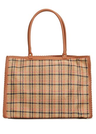 Beymen Kadın Raffia Large Bej Ekoseli Alışveriş Çantası Turuncu EU
