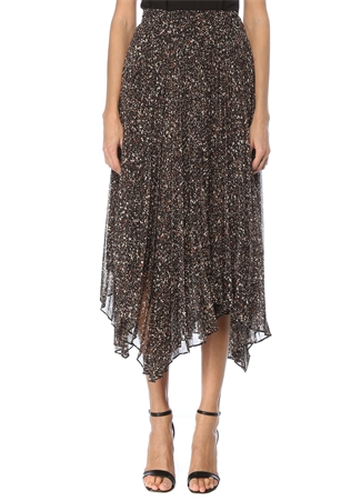 Camilla and Marc Kadın Desenli Pilili Asimetrik Midi Etek Kahverengi 6 US