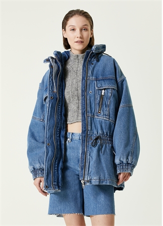 T by Alexander Wang Kadın Mavi Dik Yaka Balon Kol Jean Ceket M EU T by Alexander Wang Kadın Mavi Dik Yaka Balon Kol Jean Ceket M EU