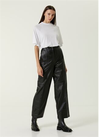 Loulou Studio Kadın Noro Siyah Bol Paça Deri Pantolon M EU