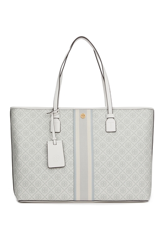 Tory Burch Kadın T Monogram Beyaz Desenli Alışveriş Çantası EU Tory Burch Kadın T Monogram Beyaz Desenli Alışveriş Çantası EU