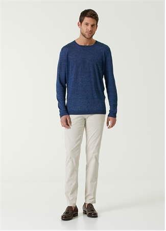 Pal Zileri Erkek Mavi Bisiklet Yaka Keten Triko 50 IT