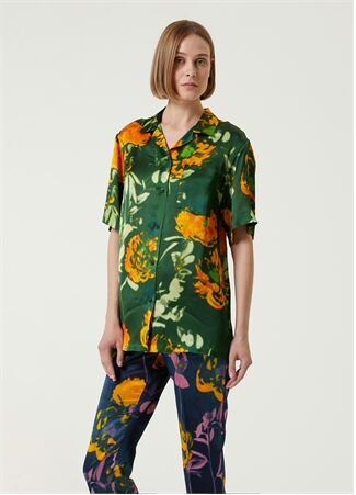 Dries Van Noten Kadın Yeşil Çiçekli Kısa Kol Gömlek 36 FR