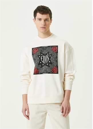 Scotch & Soda Erkek Ekru Etnik Desen Baskılı Sweatshirt Bej S EU Scotch & Soda Erkek Ekru Etnik Desen Baskılı Sweatshirt Bej S EU
