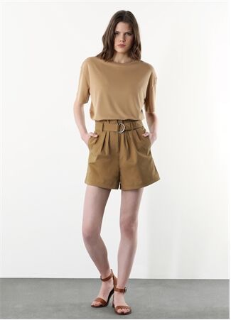 Network Kadın Basic Fit Kamel Bisiklet Yaka Oversize T-shirt Kahverengi L EU