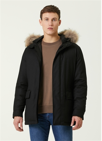 Zegna Erkek Siyah Kapüşonlu Yün Parka 50 IT