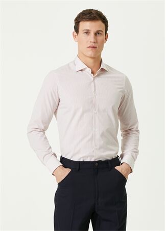 Pal Zileri Erkek Bordo Çizgi Desenli Gömlek 40 IT