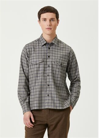 Luciano Barbera Erkek Gri Kareli Yün Gömlek M EU Luciano Barbera Erkek Gri Kareli Yün Gömlek M EU