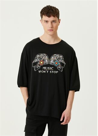 Midground Erkek Siyah Baskılı T-shirt EU