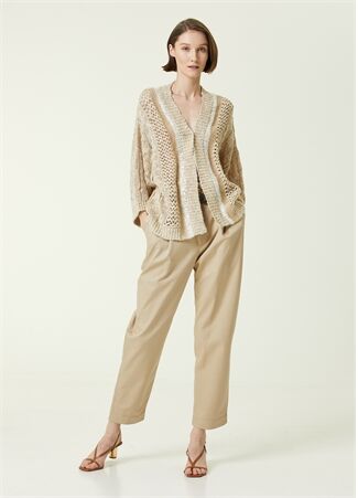 Brunello Cucinelli Kadın Bej Yüksek Bel Pilili Pantolon 42 IT