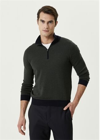 Pal Zileri Erkek Yeşil Yakası Fermuarlı Yün Kazak 48 It