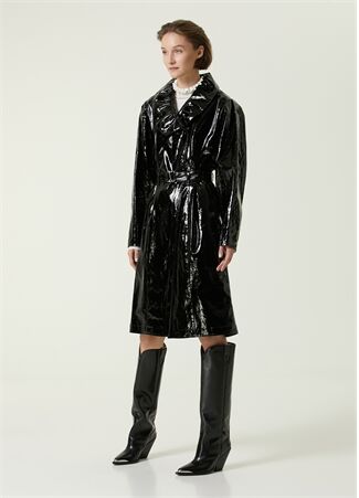 Isabel Marant Kadın Epanima Siyah Kemerli Keten Pardösü 34 FR