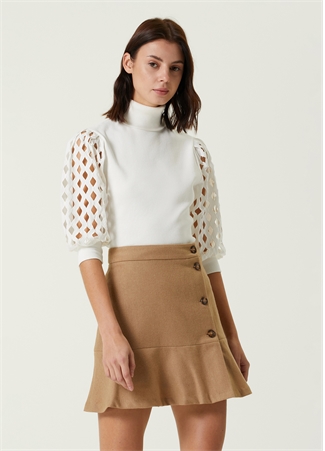 Network Kadın Slim Fit Ekru Kol Detaylı T-shirt Bej M EU Network Kadın Slim Fit Ekru Kol Detaylı T-shirt Bej M EU