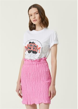 Msgm Kadın Beyaz Logo Baskılı T-shirt XS EU