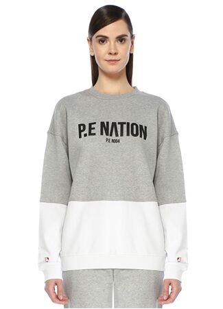 PE Nation Kadın Fastest Lap Gri Beyaz Logolu Basic Sweatshirt S EU