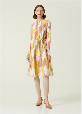 Emilio Pucci Kadın Pembe Desenli Büzgülü Midi Elbise 44 IT