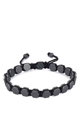 AtolyeWolf Erkek Sekizgen Hematit Shamballa Gümüş Rengi Bileklik Siyah EU