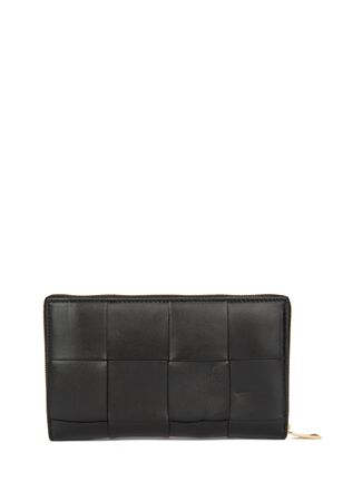 Bottega Veneta Kadın Siyah Örgü Dokulu Deri Cüzdan EU