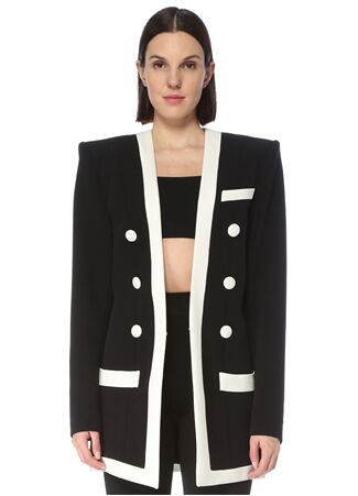 Balmain Kadın Siyah Beyaz Şal Yaka Ceket 36 FR